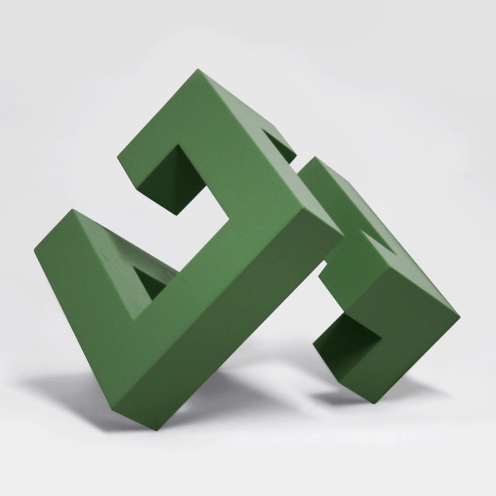 Wooden Diagonal Cube Green | Sculptures | PICTOCLUB